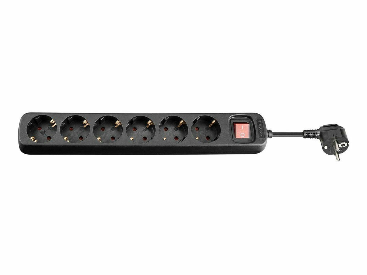 MicroConnect 6-way Power Socket with switch 1,8m Black | Scandinavian Photo